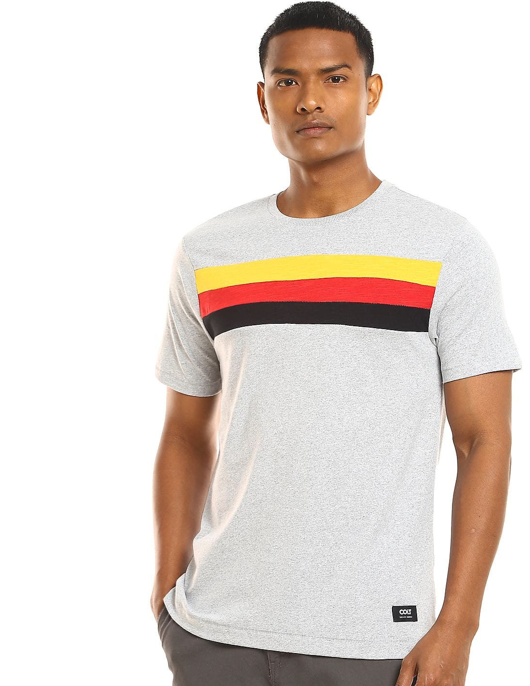Buy Colt Men Grey Crew Neck Contrast Stripe T-Shirt - NNNOW.com